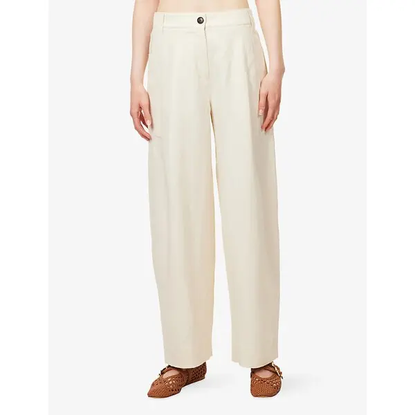 ME+EM Tapered-pleat Cotton And Linen Blend Trousers