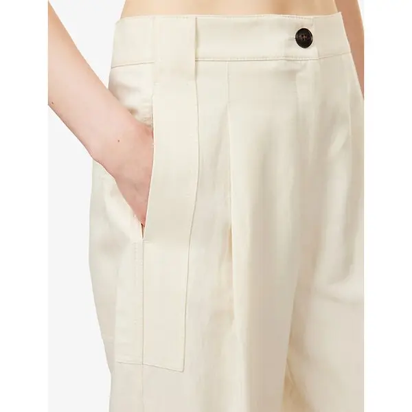 ME+EM Tapered-pleat Cotton And Linen Blend Trousers
