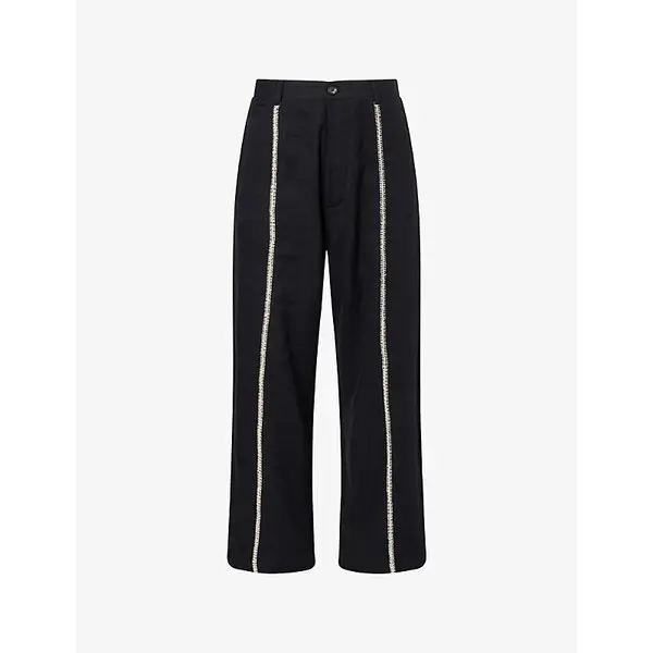KARTIK RESEARCH Rabari Sultan Embroidered Cotton Trousers - Black Ecru