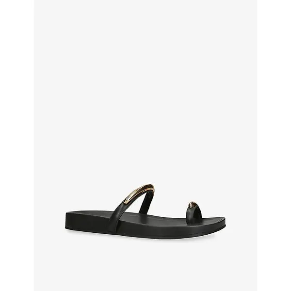 Dolce Vita Sayah Leather Flat Sandals With Gold-tone Hardware - Black