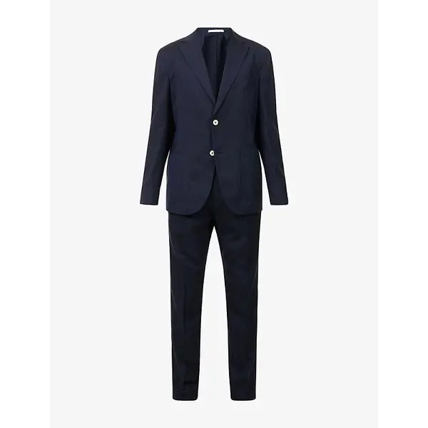 Eleventy Single-breasted Drawstring-trouser Linen-blend Suit - Blue