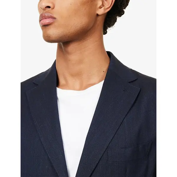 Eleventy Single-breasted Drawstring-trouser Linen-blend Suit - Blue
