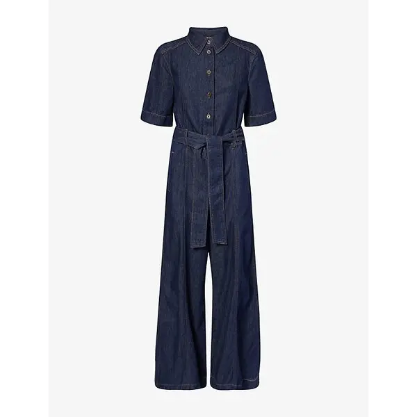 ME+EM Wide-leg Relaxed Belted Cotton Jumpsuit - Rinse Wash