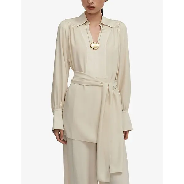 JOSEPH Belted-waist Crepe Blouse
