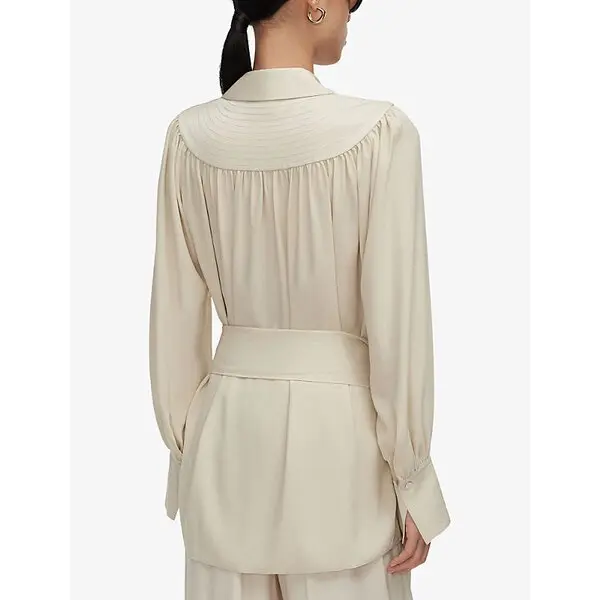 JOSEPH Belted-waist Crepe Blouse