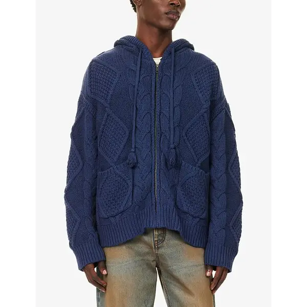 FOUND Cable Knit Zip-through Cotton-blend Hoody