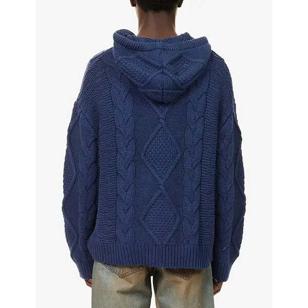 FOUND Cable Knit Zip-through Cotton-blend Hoody