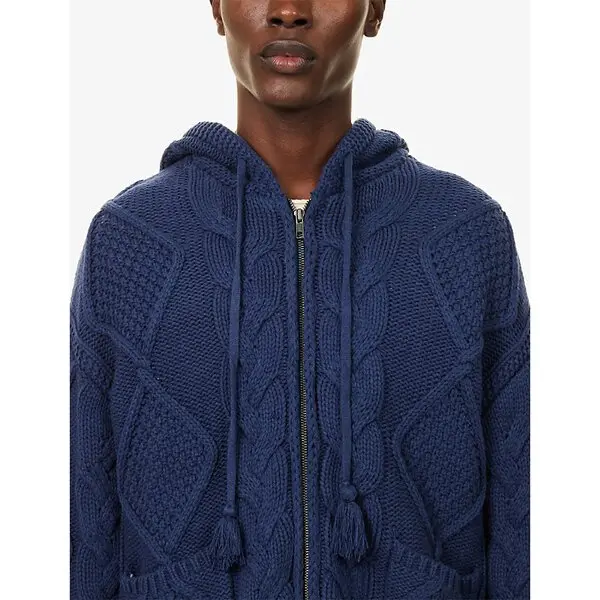 FOUND Cable Knit Zip-through Cotton-blend Hoody