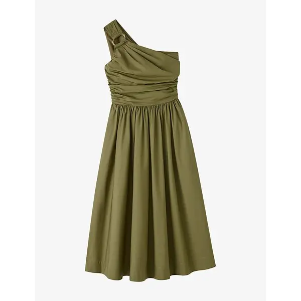 JOSEPH One-shoulder Cotton-poplin Midi Dress