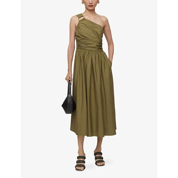 JOSEPH One-shoulder Cotton-poplin Midi Dress