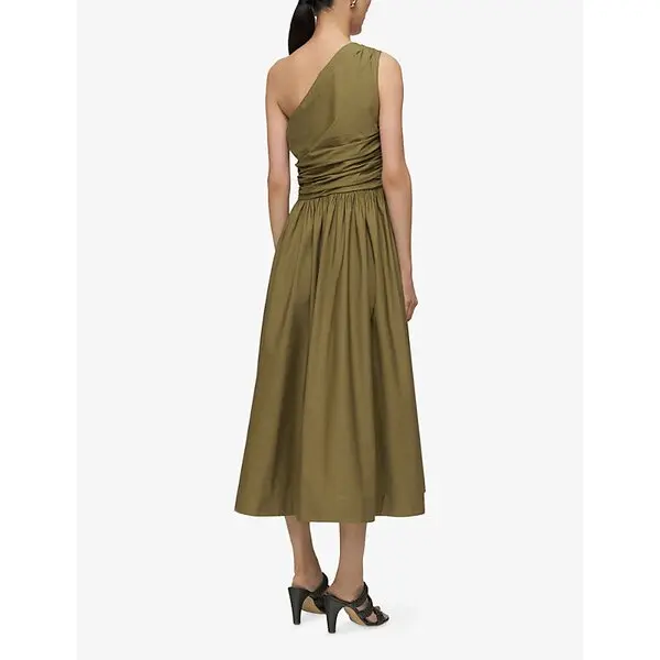 JOSEPH One-shoulder Cotton-poplin Midi Dress