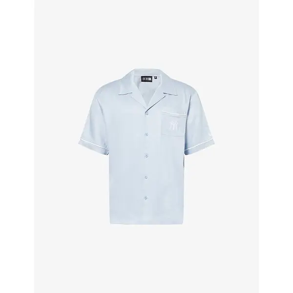 New Era New York Yankees Mlb Graphic Revere-collar Woven Shirt - Blue