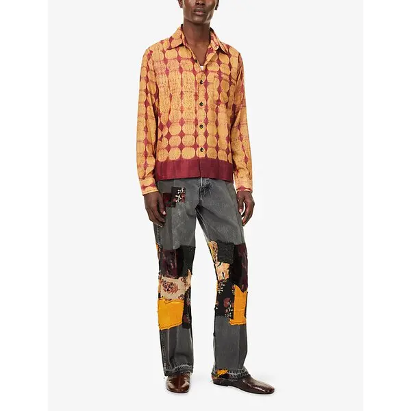 KARTIK RESEARCH Shibori Patterned Long-sleeve Silk Shirt - Amber