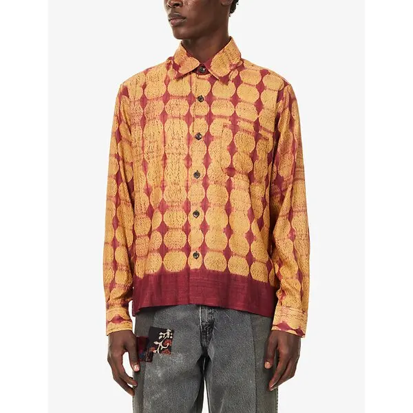KARTIK RESEARCH Shibori Patterned Long-sleeve Silk Shirt - Amber