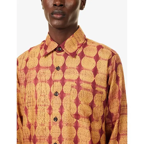 KARTIK RESEARCH Shibori Patterned Long-sleeve Silk Shirt - Amber