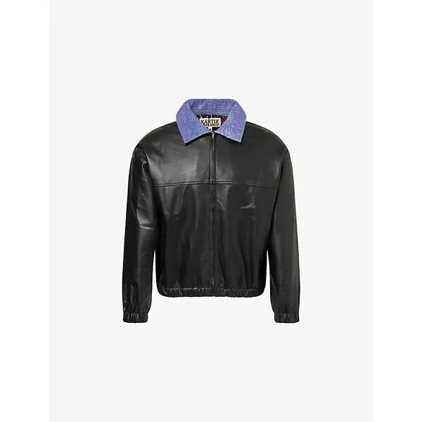 KARTIK RESEARCH Kantha Contrast-collar Leather Jacket - Black Purple