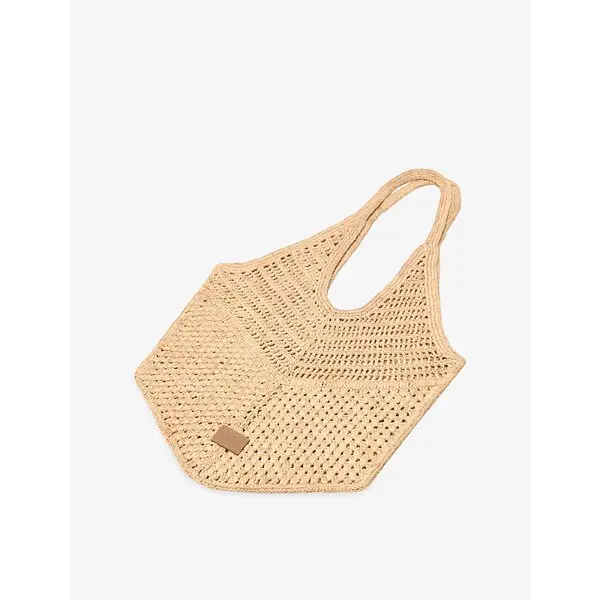Maje Branded Flat Raffia Tote Bag