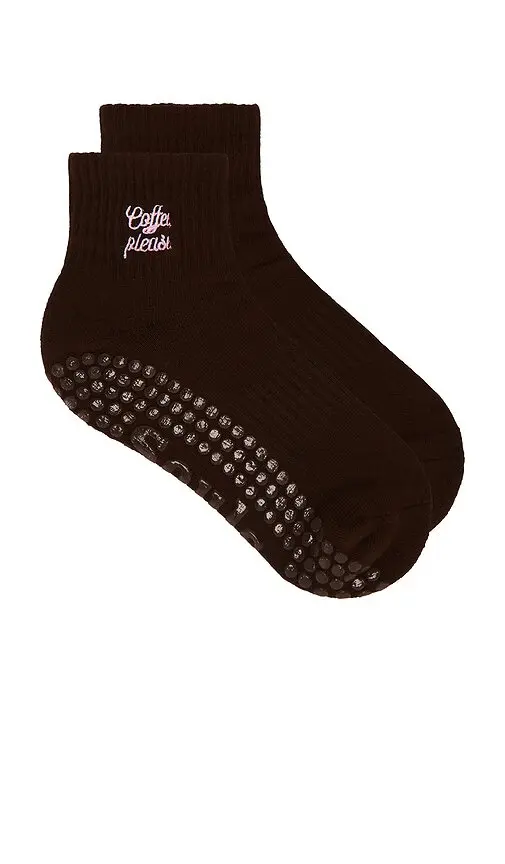 SOULS. Ribbed Crew Socks With Grip Bottom - Brown