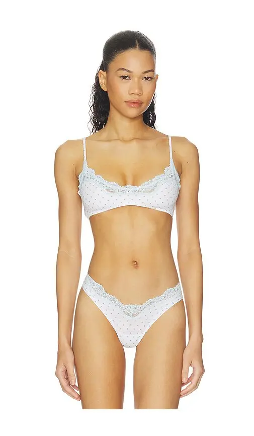 SKIMS Fits Everybody Lace Scoop Bralette In White - Slate Dot Print