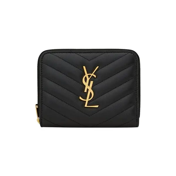 Saint Laurent Cassandre Matelassé Compact Zip-around Wallet 'noir - Black