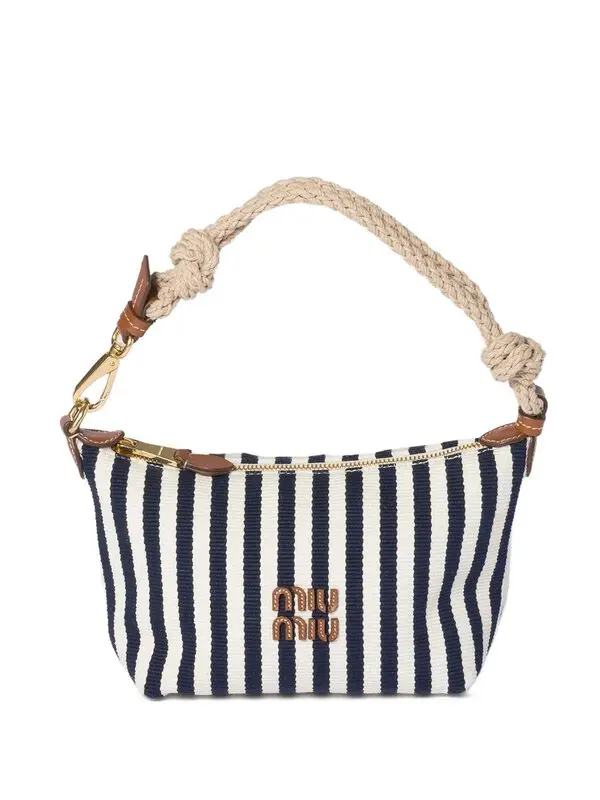 Miu Miu Striped Cotton And Leather Pouch - Blue