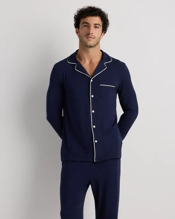 Quince Bamboo Jersey Long Sleeve Pajama Set - Deep Navy