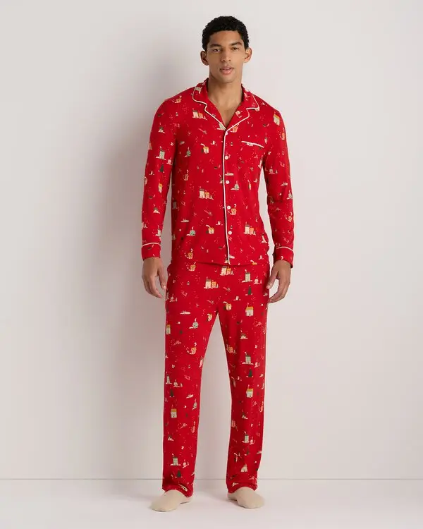 Quince Bamboo Jersey Long Sleeve Pajama Set - Holiday Scenic