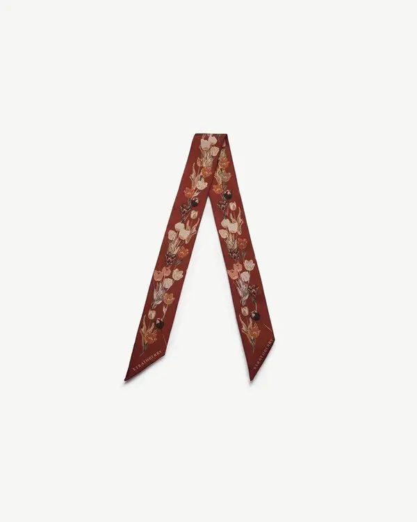 Strathberry Silk Skinny Scarf - Red