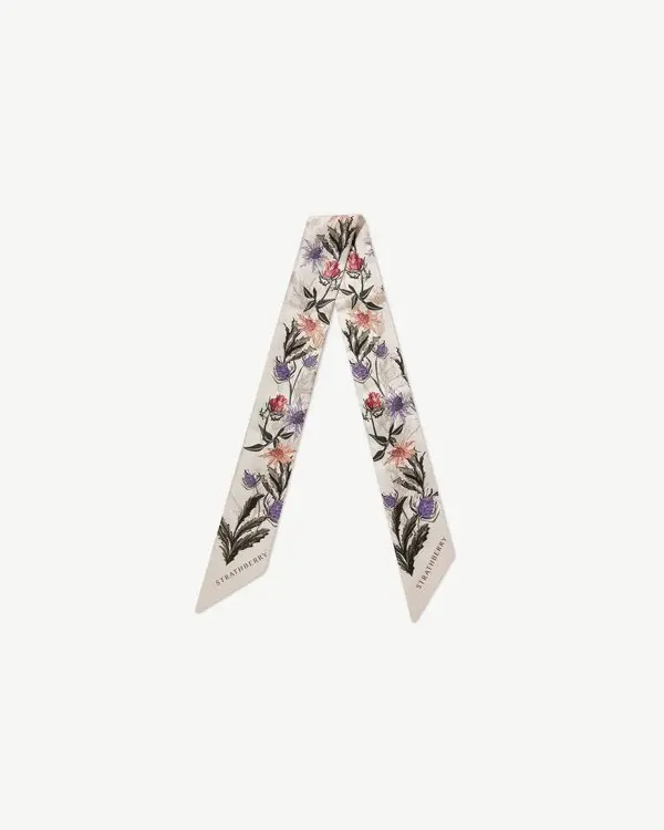 Strathberry Silk Skinny Scarf - White
