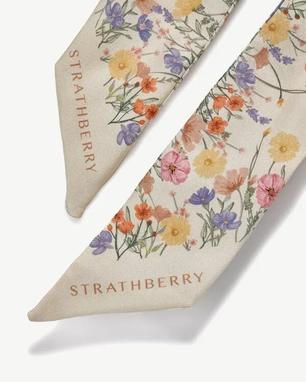 Strathberry Silk Skinny Scarf - White
