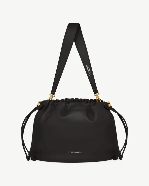 Strathberry Charlotte Midi Drawstring Bucket Bag - Black
