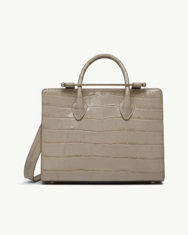 Strathberry Midi Tote Leather Top Handle Bag - Grey