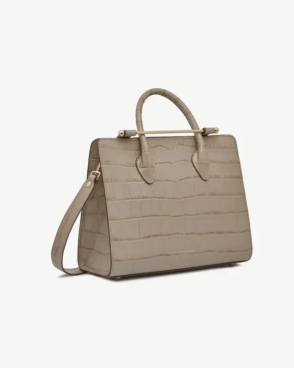 Strathberry Midi Tote Leather Top Handle Bag - Grey