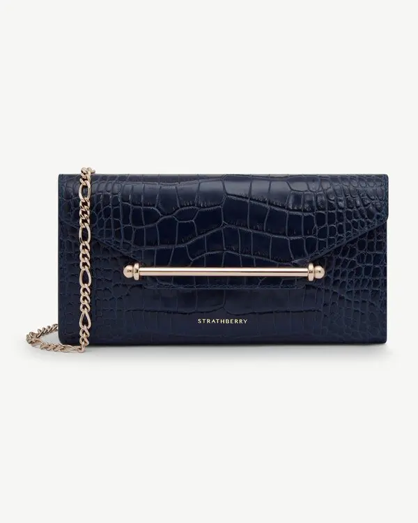 Strathberry Multrees Chain Wallet Leather Mini Clutch - Blue