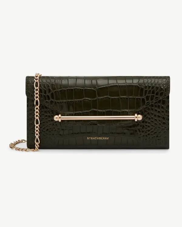 Strathberry Multrees Chain Wallet Leather Mini Clutch - Green