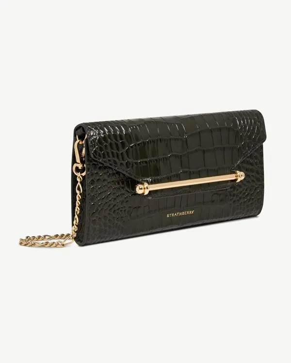 Strathberry Multrees Chain Wallet Leather Mini Clutch - Green