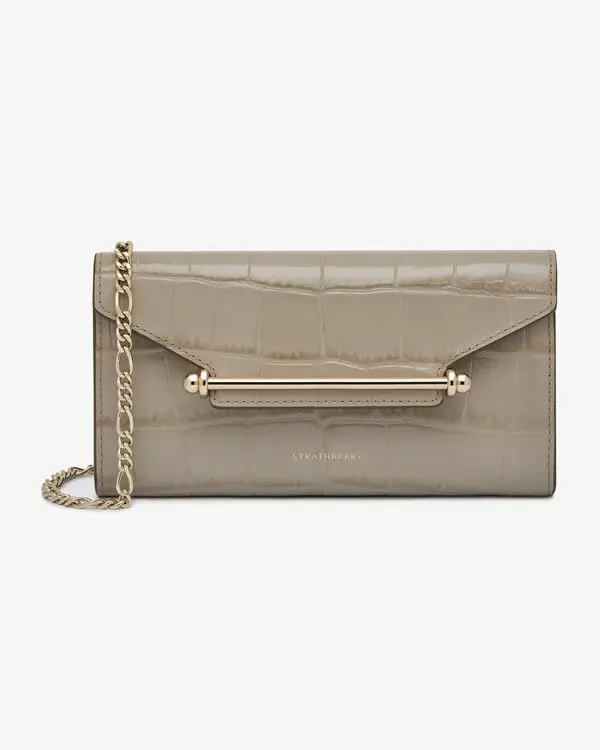 Strathberry Multrees Chain Wallet Leather Mini Clutch - Grey