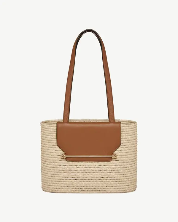 Strathberry Woven Raffia Basket Handbag With Leather Accents - Brown
