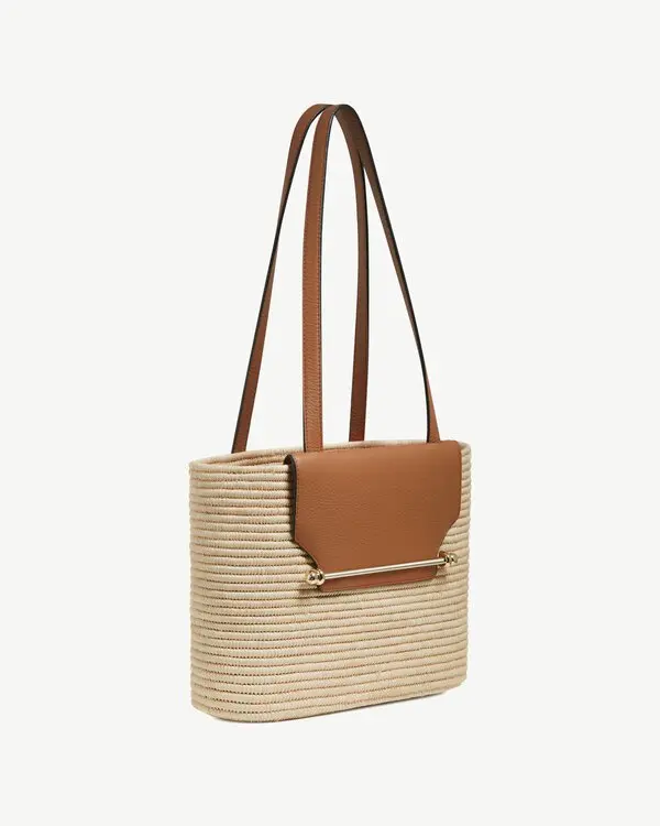 Strathberry Woven Raffia Basket Handbag With Leather Accents