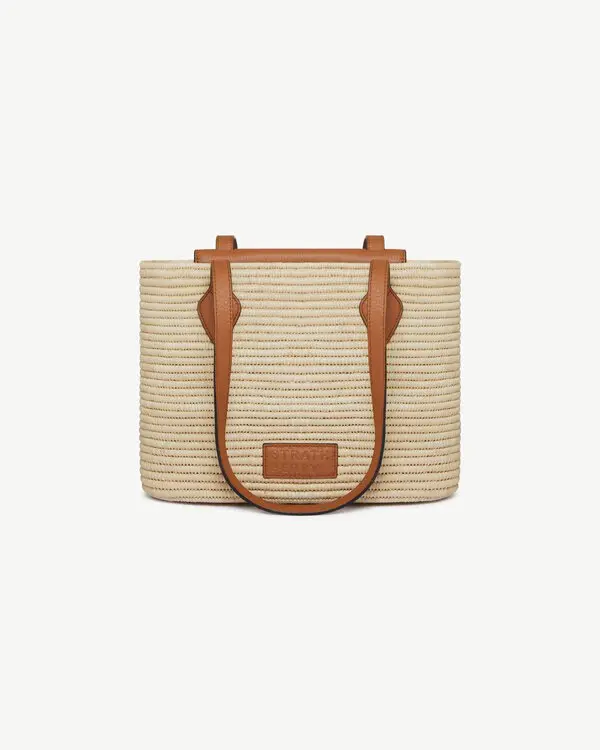 Strathberry Woven Raffia Basket Handbag With Leather Accents
