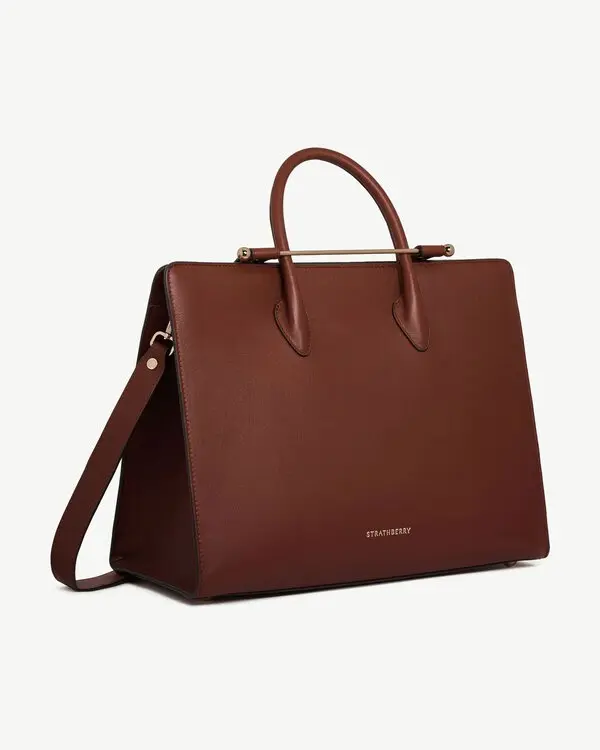Strathberry Leather Tote Bag With Music Bar Closure - Brown