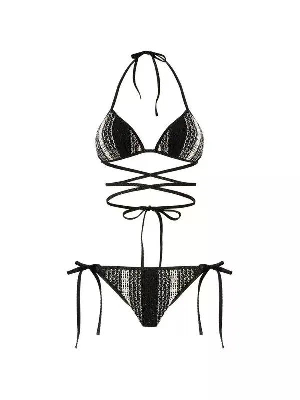 Missoni Stripe Pattern Halterneck Bikini - Black
