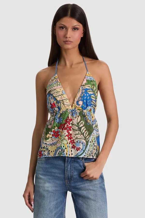 Alice + Olivia Karolina Printed Halter Top