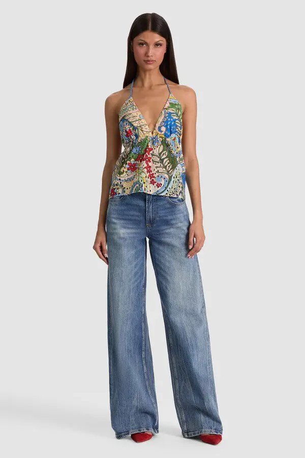 Alice + Olivia Karolina Printed Halter Top