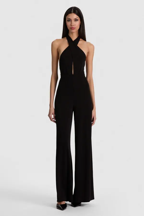 Alice + Olivia Evelina Halter Wide Leg Jumpsuit - Black