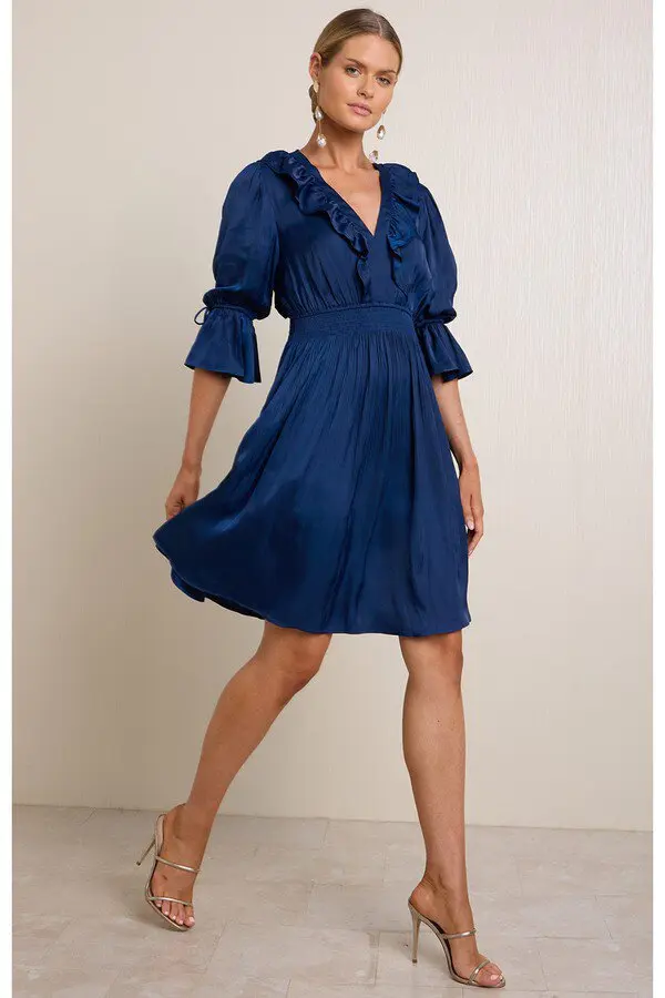 Hale Bob Tara Solid Charmeuse Dress - Navy