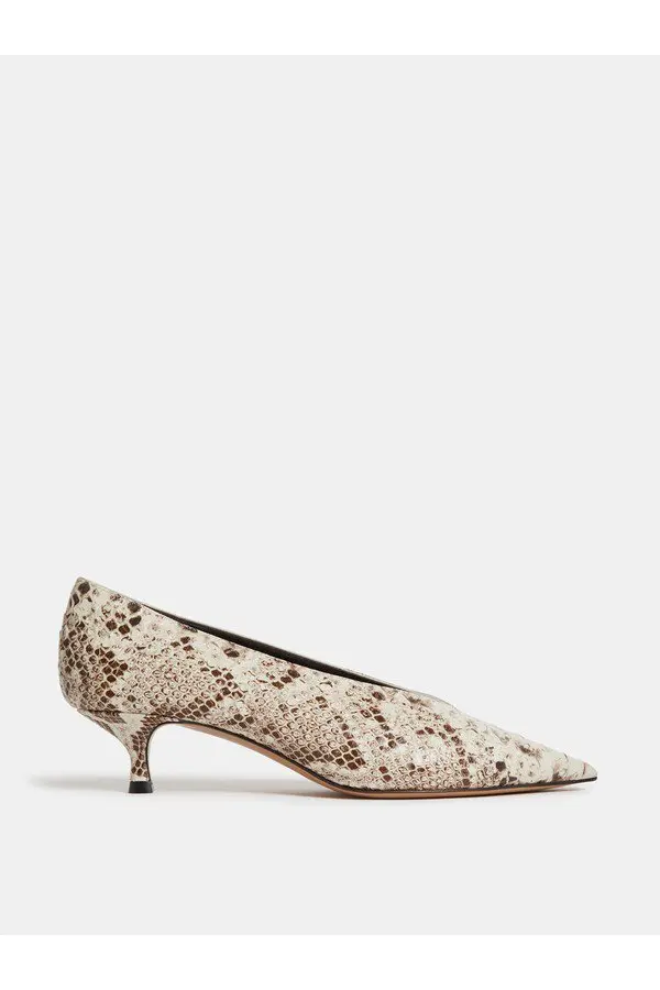 Le Monde Beryl Babouche Kitten Heel In Roccia Snake Effect Leather - Natural