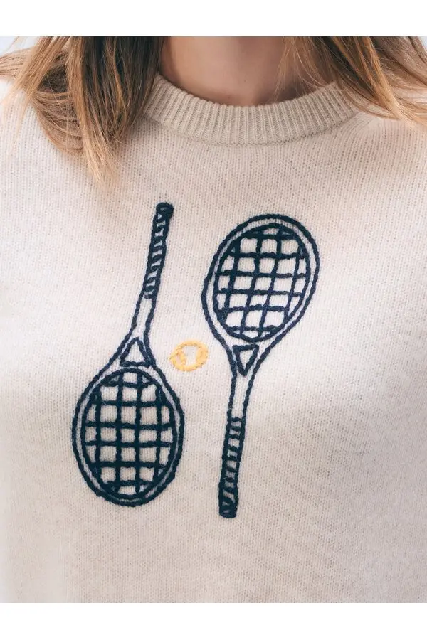 WHITE & WARREN Cashmere Embroidered Tennis Sweatshirt