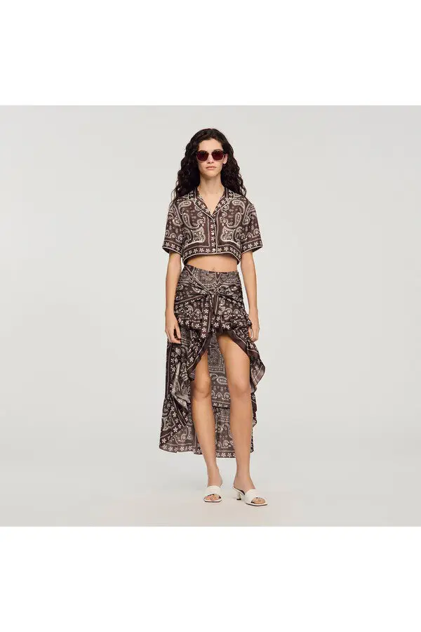 Sandro Bandana Print Cropped Shirt - Red