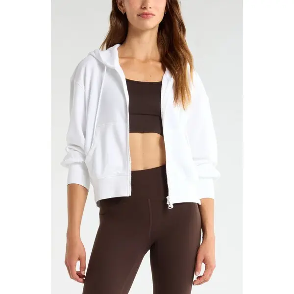 Zella Go Easy Terry Zip Front Hoodie - White